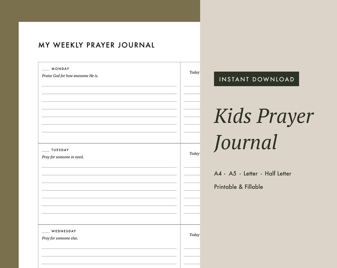 Kids Prayer Journal A4, Letter, A5, Half Letter, Prayer Template ...