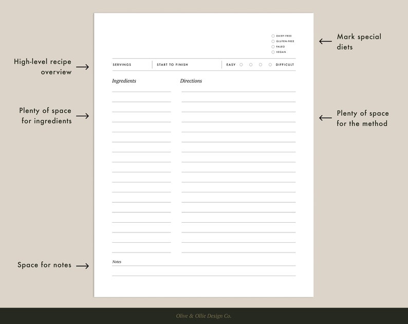 Printable Recipe Book Template – Letter, A4, A5, Half Letter Pages - Etsy