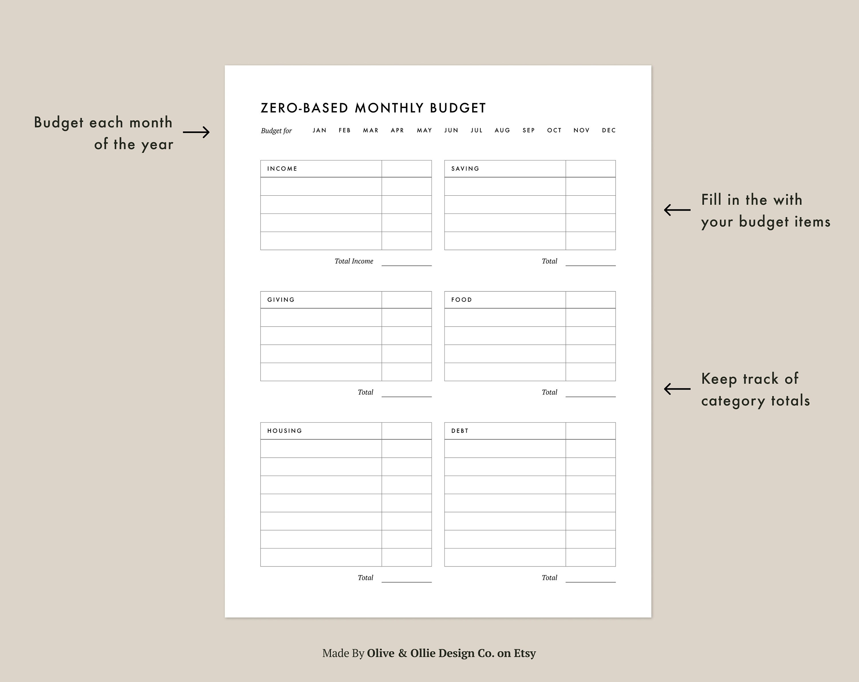 Zero-based Monthly Budget Template - A4, A5, US Letter, Finance Planner ...