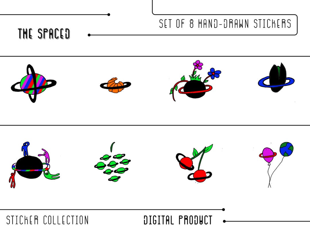 8 Digital Hand-drawn Sticker Collection for Digital Planning, Calendars ...