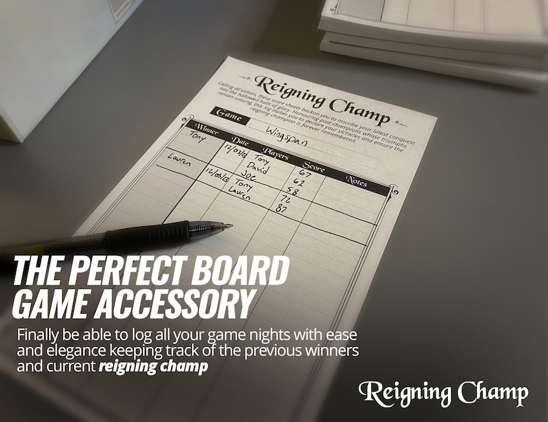 Reigning Champ Board Game Score Log DIGITAL FILE - Etsy