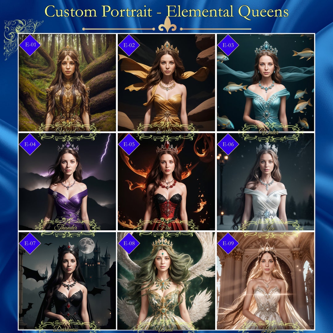 Personalized Elemental Queen Portrait, Fantasy Atmosphere, Unique ...