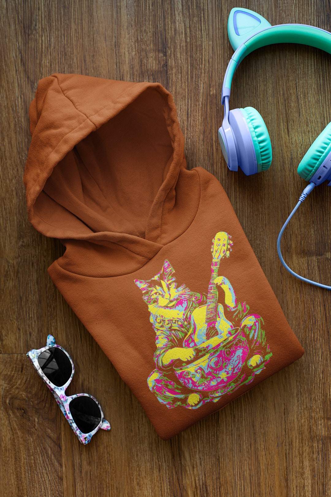 Psychedelic Shirt Hallucinating Cat With Singing Bowl and Guitar Trippy ...