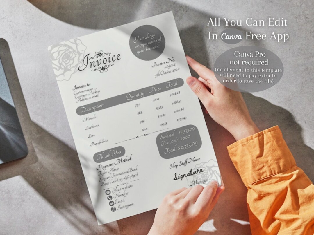 Invoice Template/editable Invoice Template/custom Invoice Template/small Business Printable ...