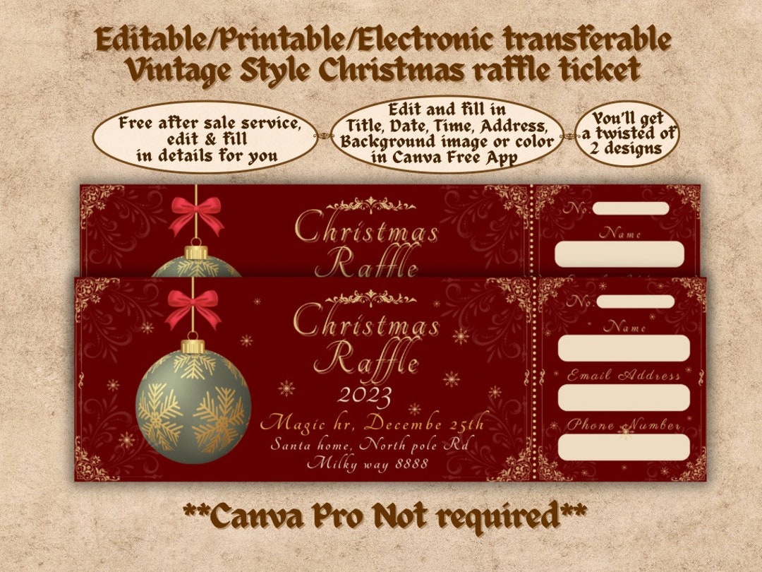 Boleto de rifa de Navidad editable/imprimible/Boleto de rifa de bola de ...