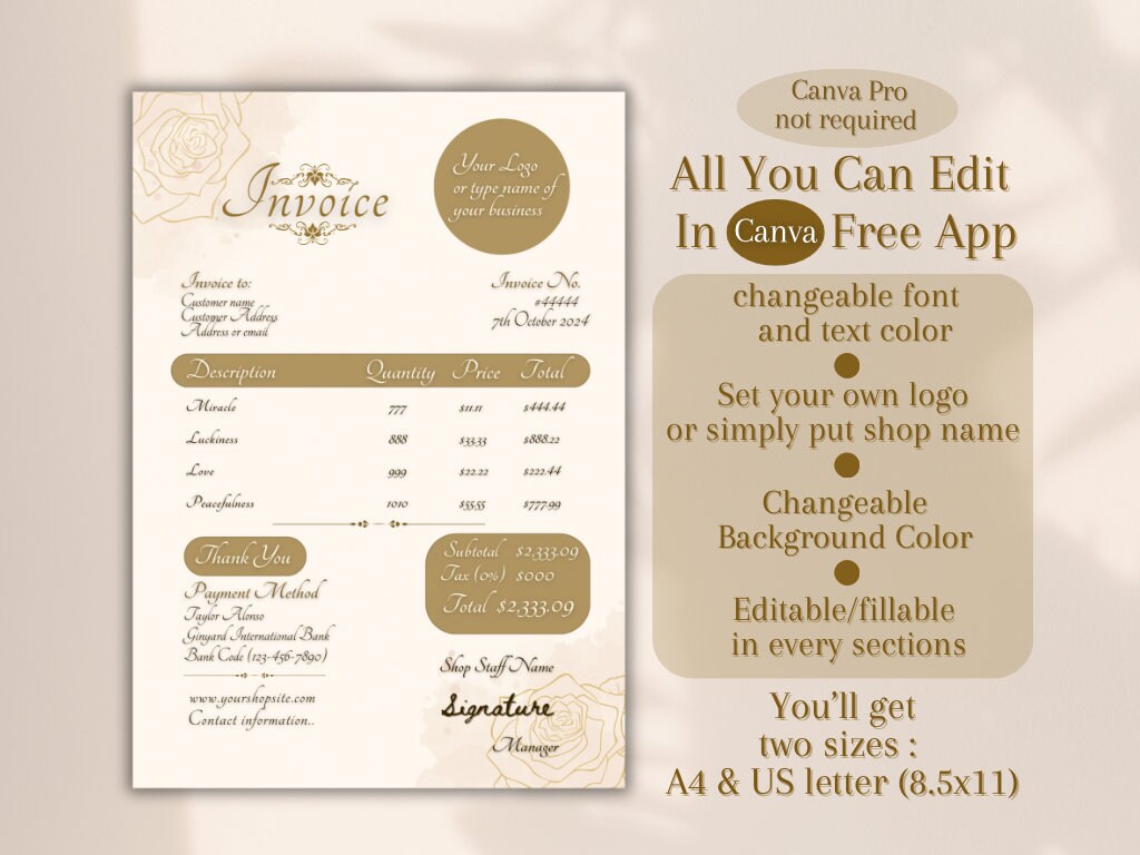 Invoice Template / Editable Invoice Template / Small Business Invoice ...