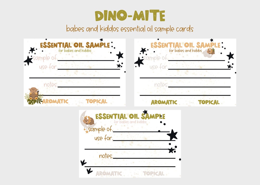 Dino-mite Babes and Kiddos Essential Oil Sample Cards, Oil Recipe Card ...