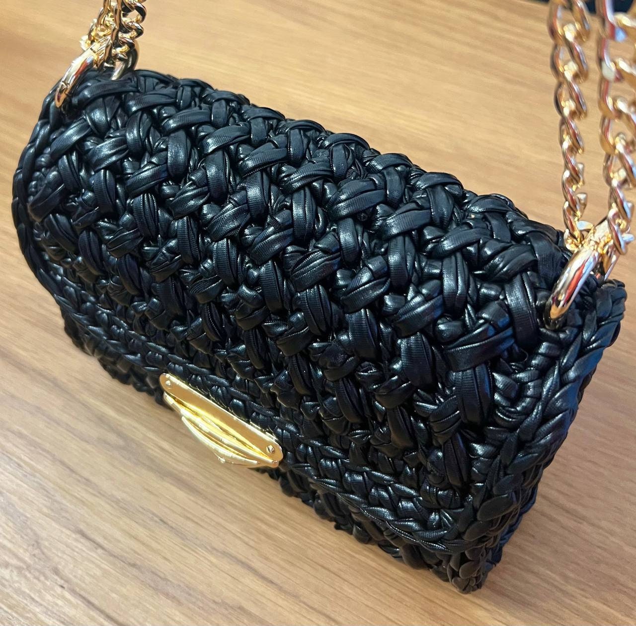 Shiny Bag/leather Look /handmade Bag/hand Woven Bag/crochet Bag/knitted ...