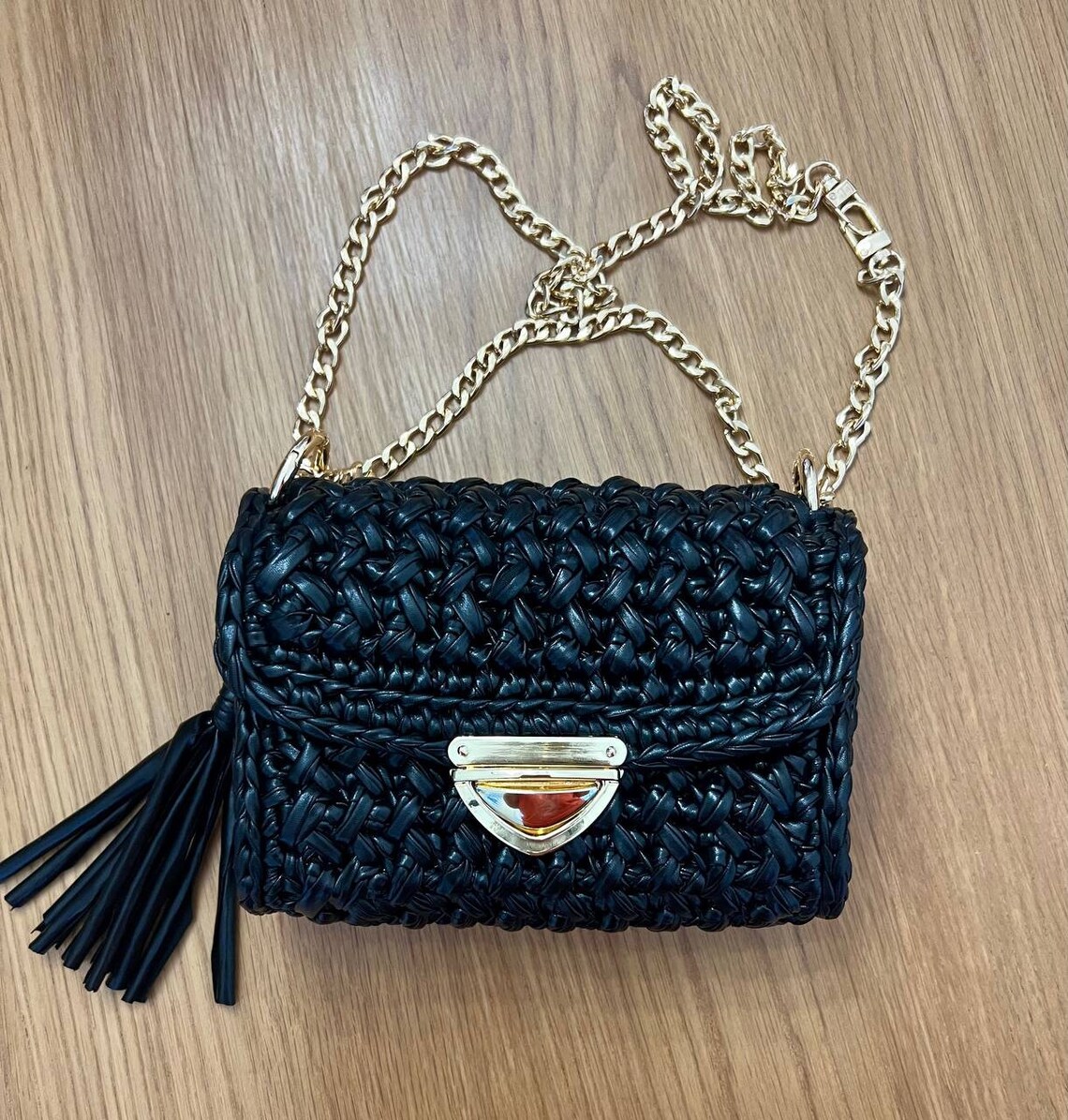 Shiny Bag/leather Look /handmade Bag/hand Woven Bag/crochet Bag/knitted ...