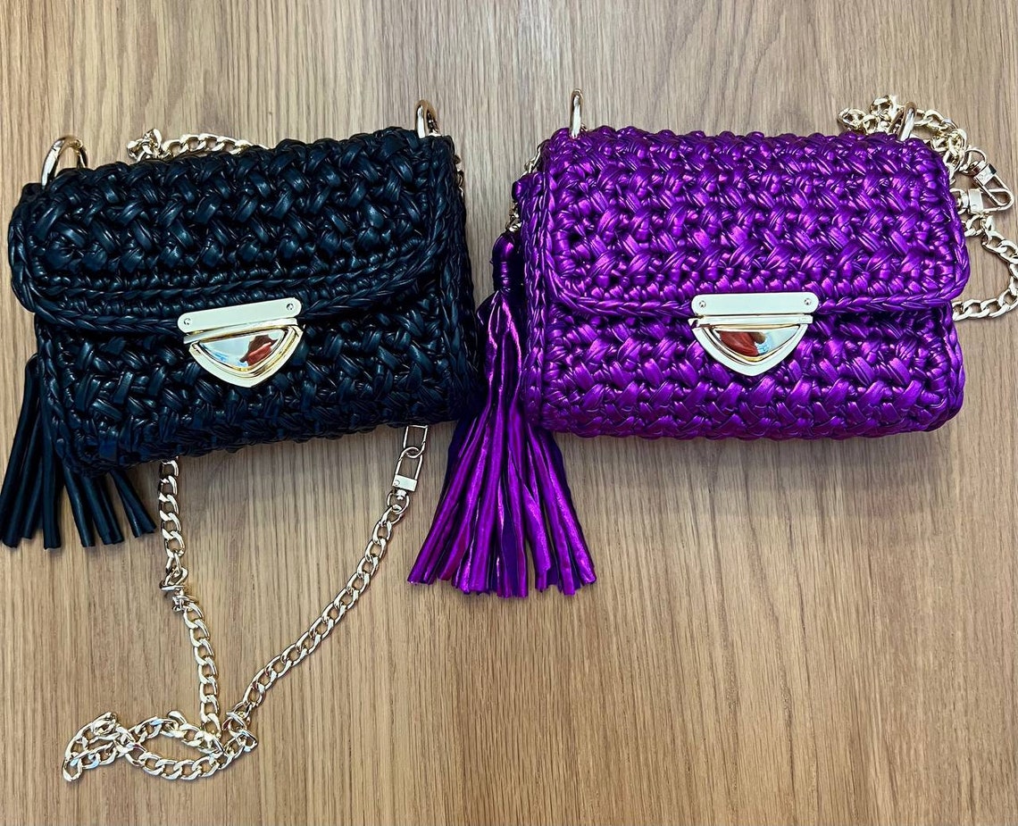 Shiny Bag/leather Look /handmade Bag/hand Woven Bag/crochet Bag/knitted ...