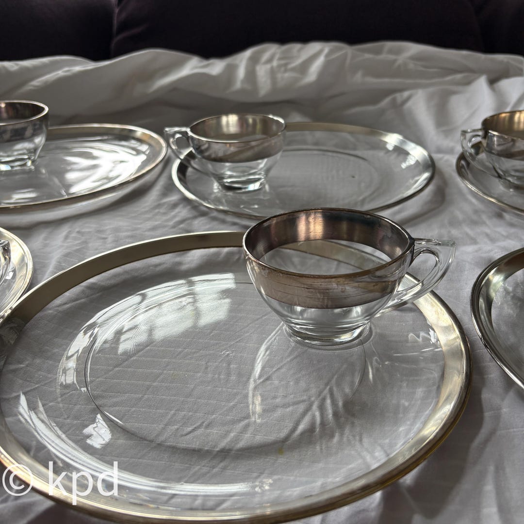 Vintage Silver Rimmed Glass Tea Set: Mid-century Hostess Partyware - Etsy