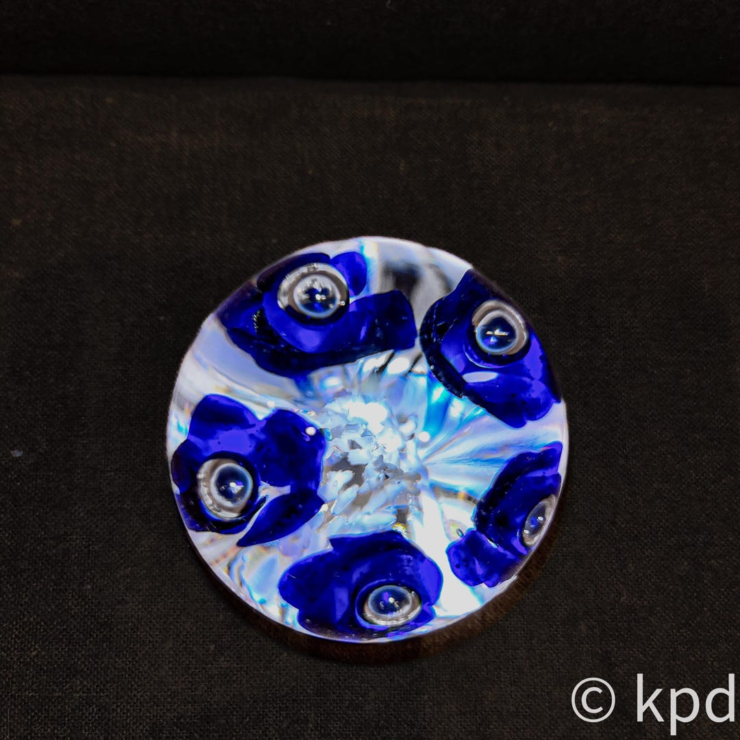 Vintage Joe Rice Cobalt Blue Trumpet Flowers Art Glass Paperweight - Etsy