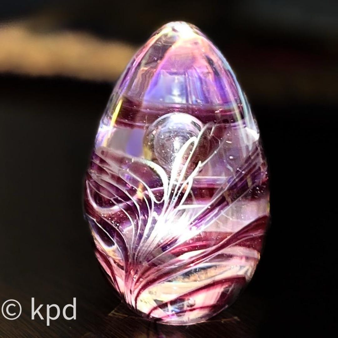 Glass Eye Studio Egg Iridescent Suspended Bubble Paperweight - Marked ...