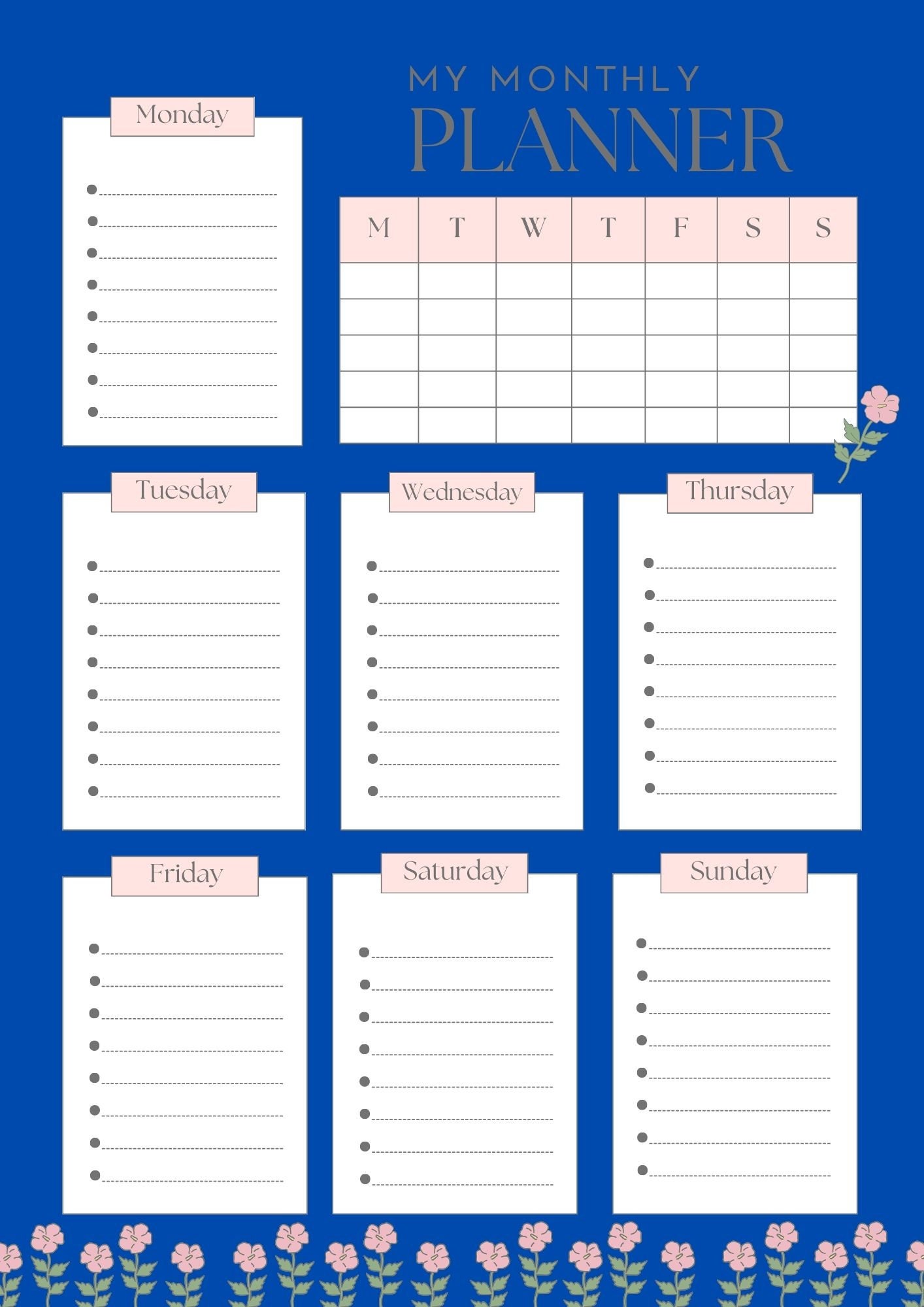 Digital Monthly Planner Template/ Schedule Your Day - Etsy