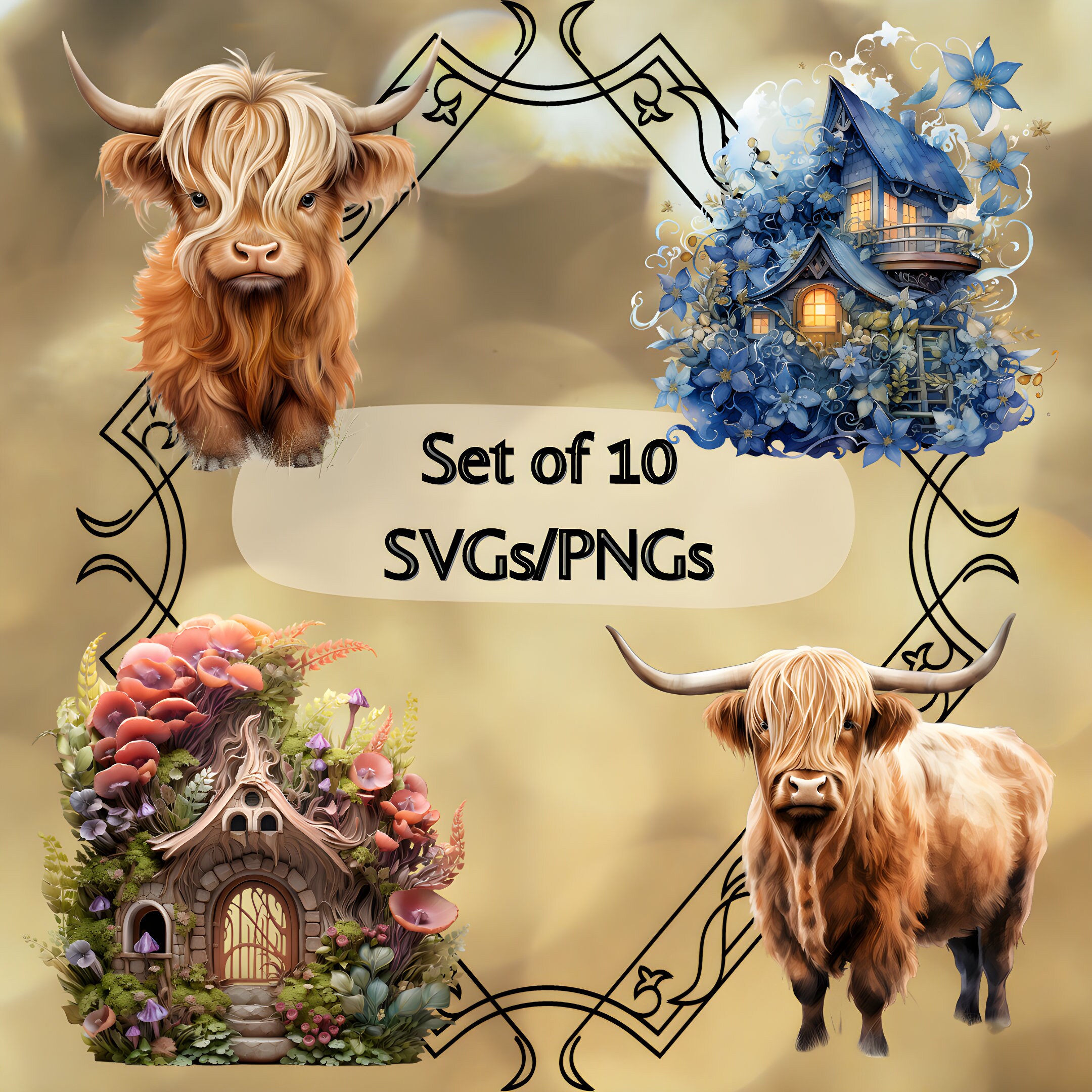 3D Cottagecore Svg Bundle, Mushroom Svg, Highland Cow Svg, 10 Svg/png ...