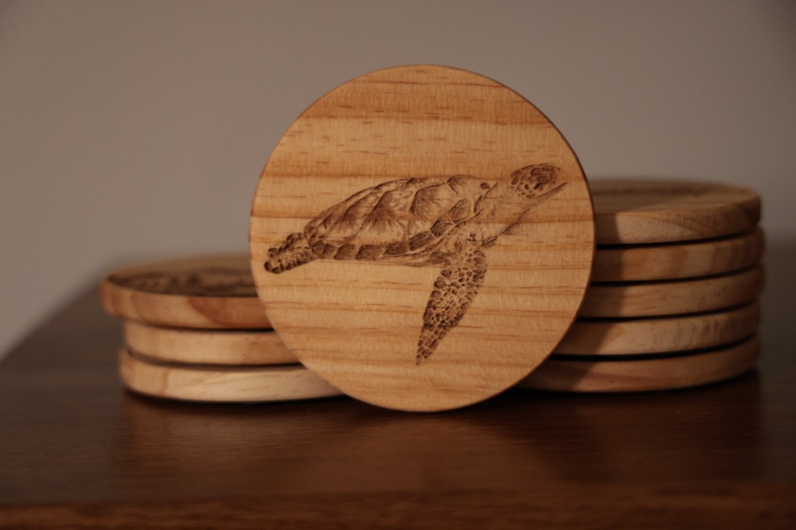 Sea Turtle Wood Coaster. Turtle Wooden Coaster Set. - Etsy