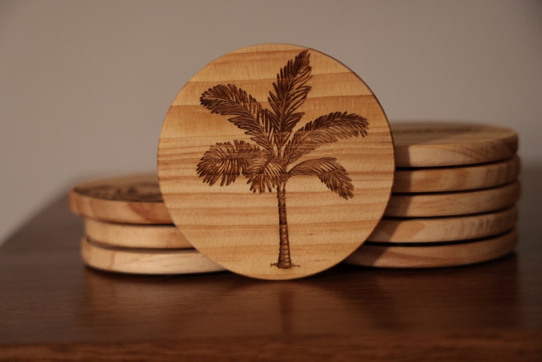 Palm Tree Wood Coaster. Palm Tree Wooden Coaster Set. - Etsy