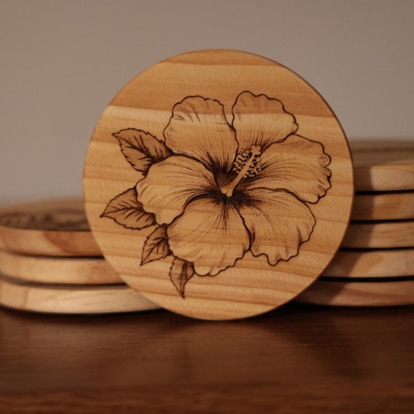Wooden Flower Coaster - Etsy UK