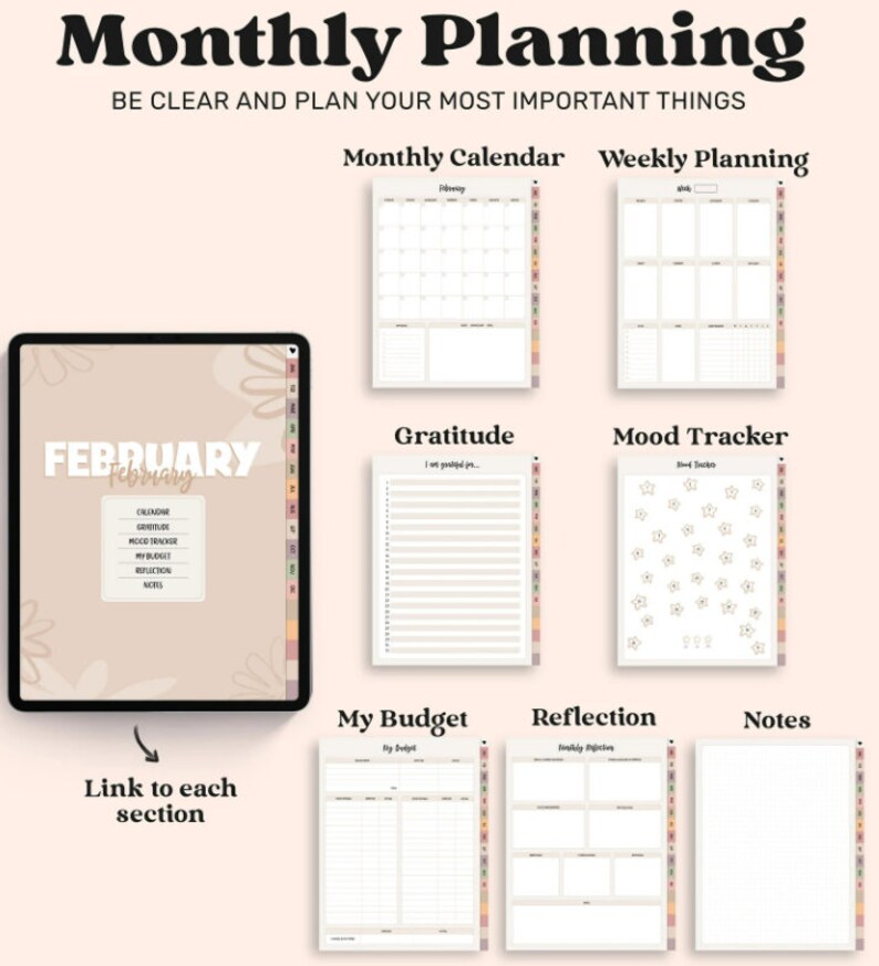 Undated Planner, Monthly Digital Planner, Template, iPad Planner ...