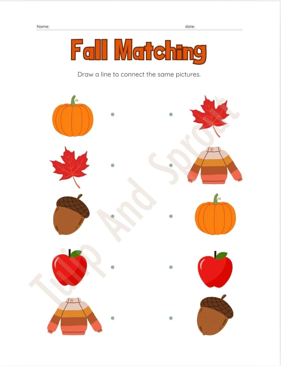Fall Matching Worksheet - Etsy