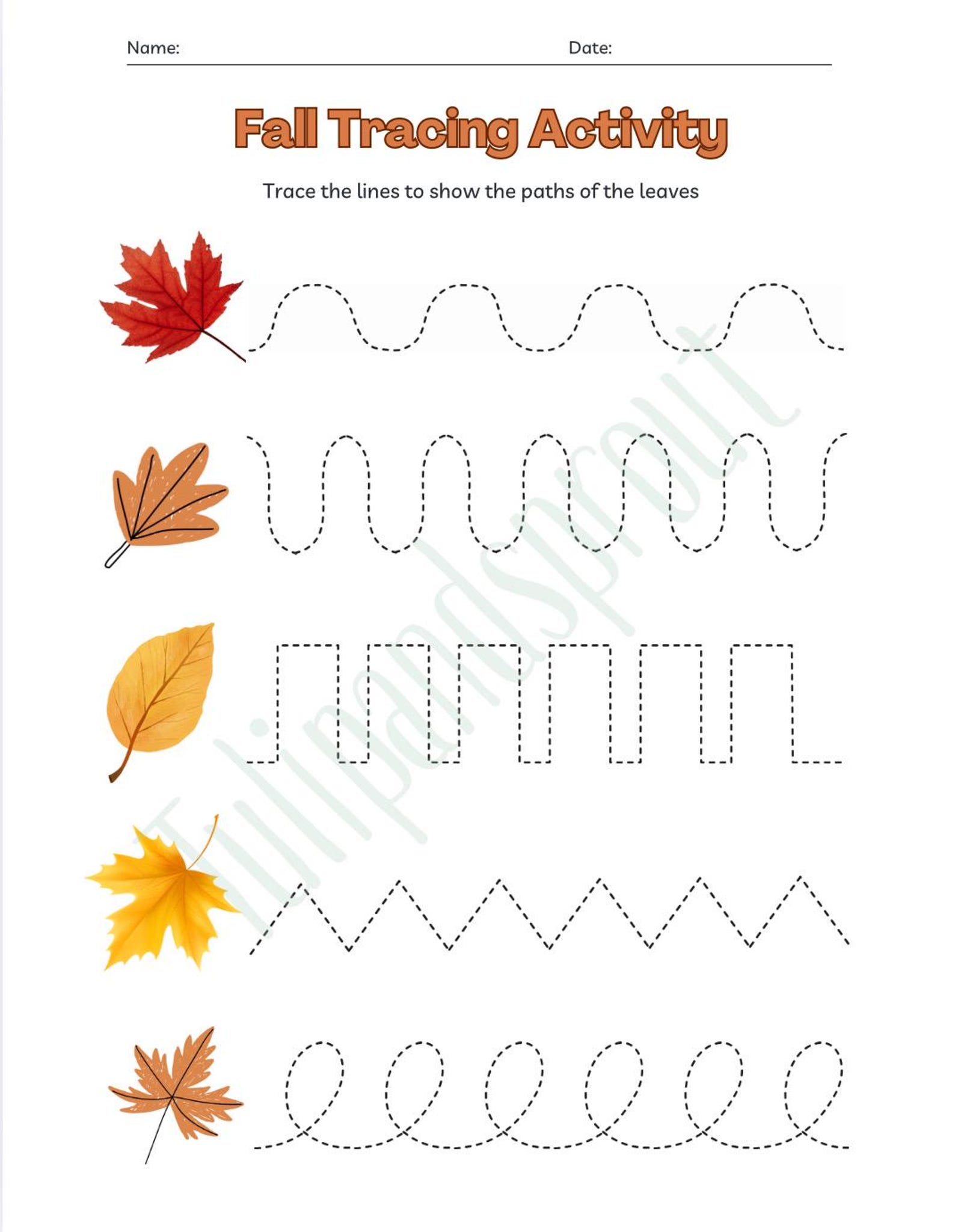 Fall Tracing Worksheets for Kids - Etsy