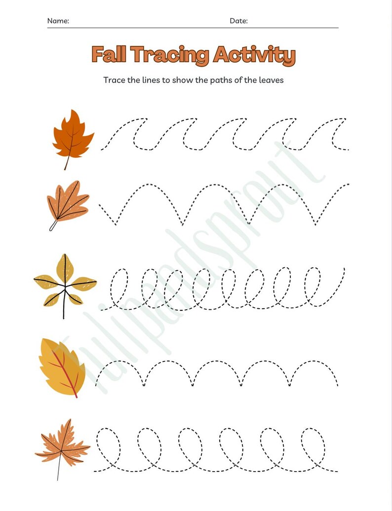 Fall Tracing Worksheets for Kids - Etsy