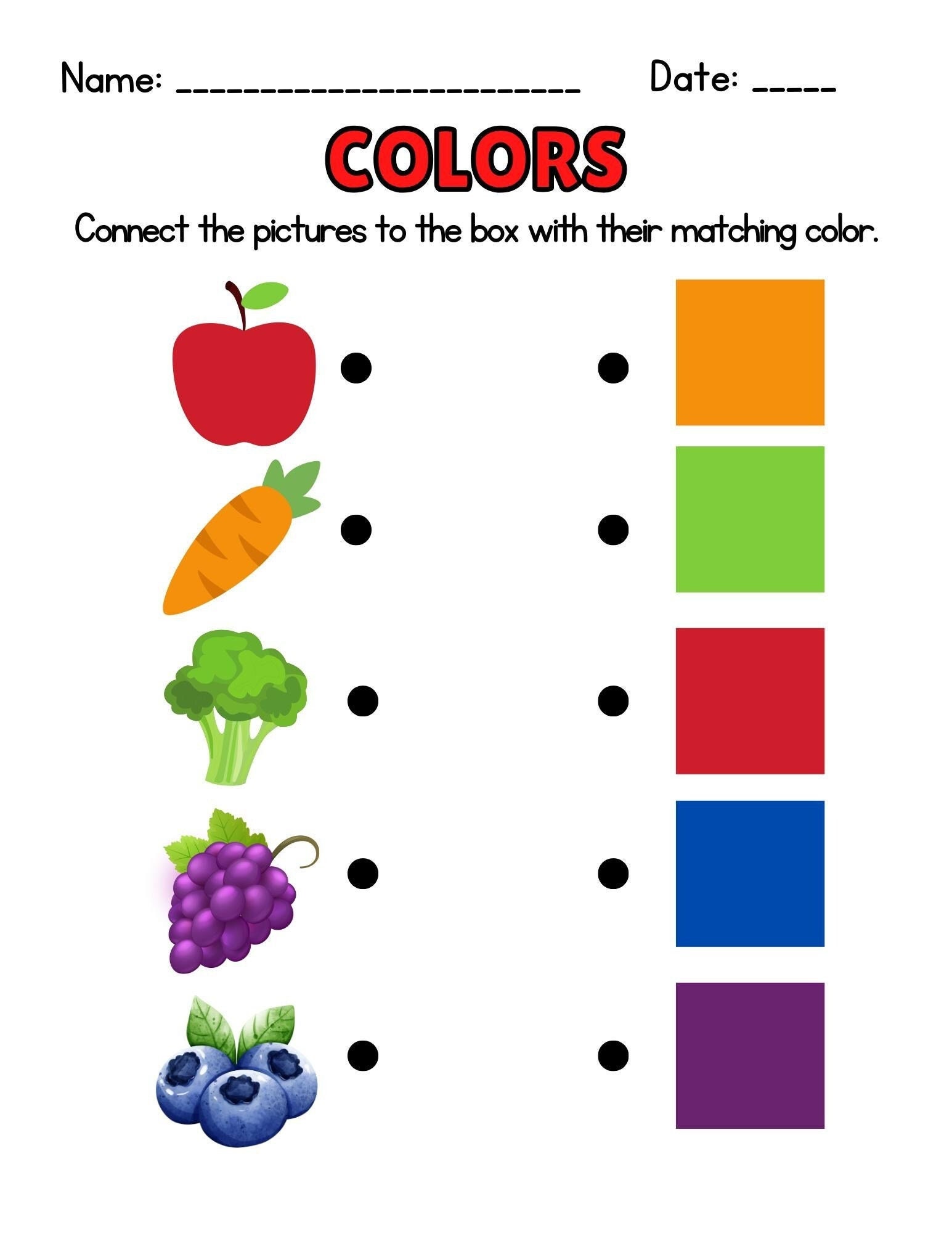 Color Matching Worksheet - Etsy