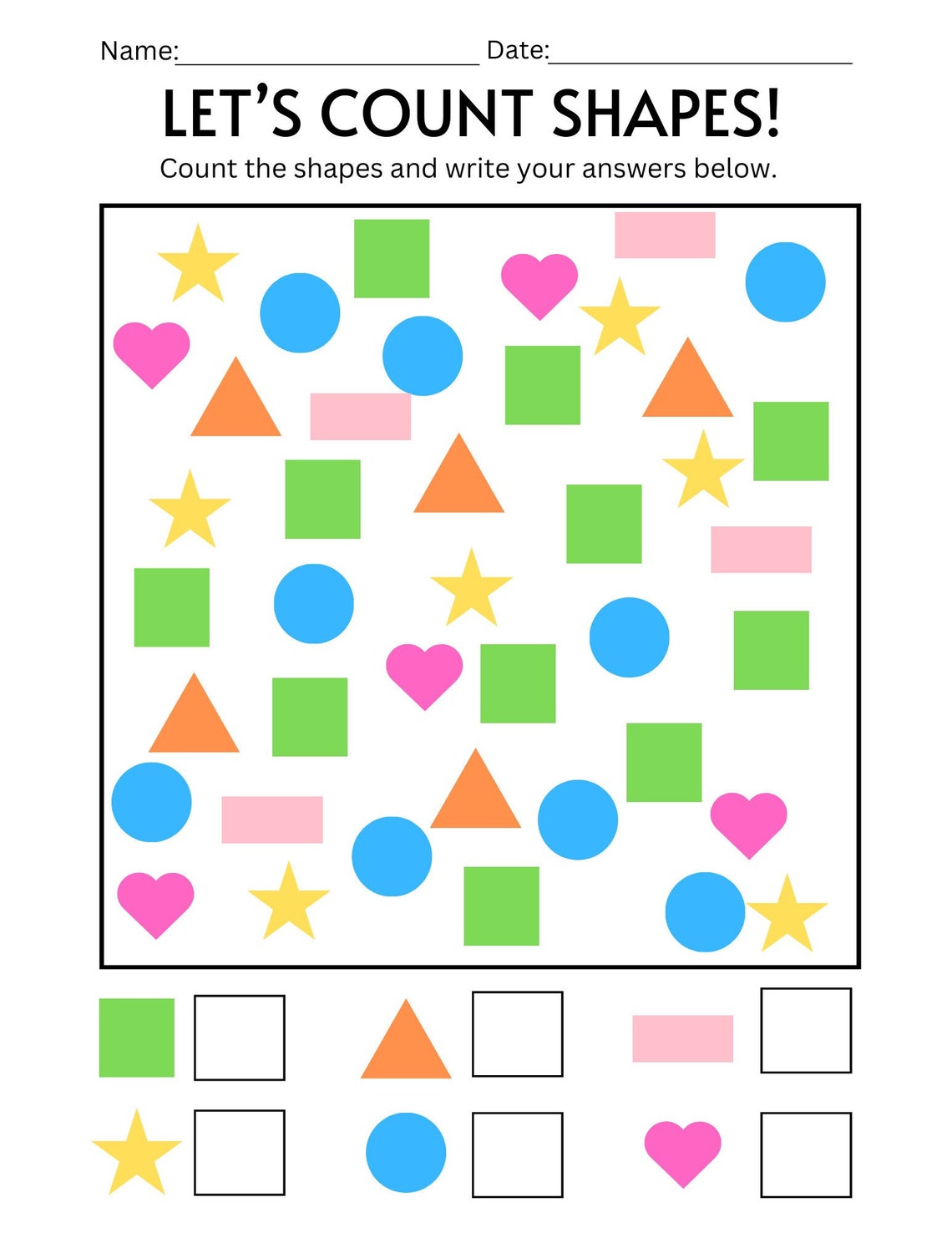 Count the Shapes Worksheet - Etsy