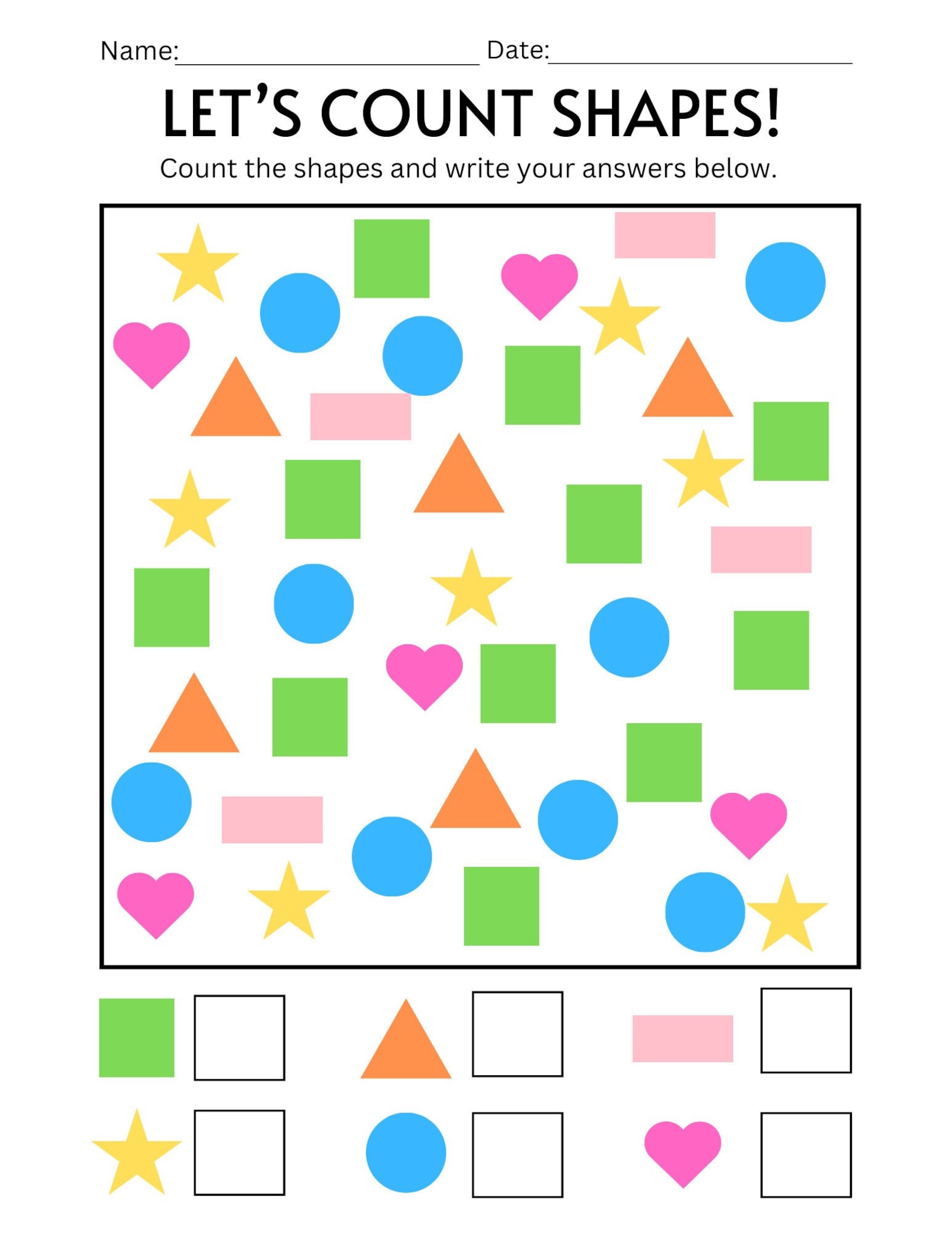 Count the Shapes Worksheet - Etsy