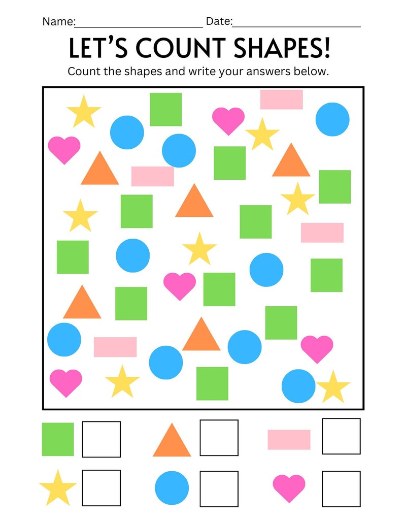 Count the Shapes Worksheet - Etsy