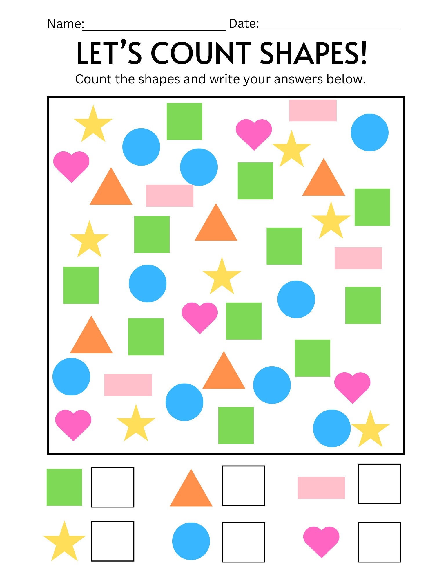 Count the Shapes Worksheet - Etsy