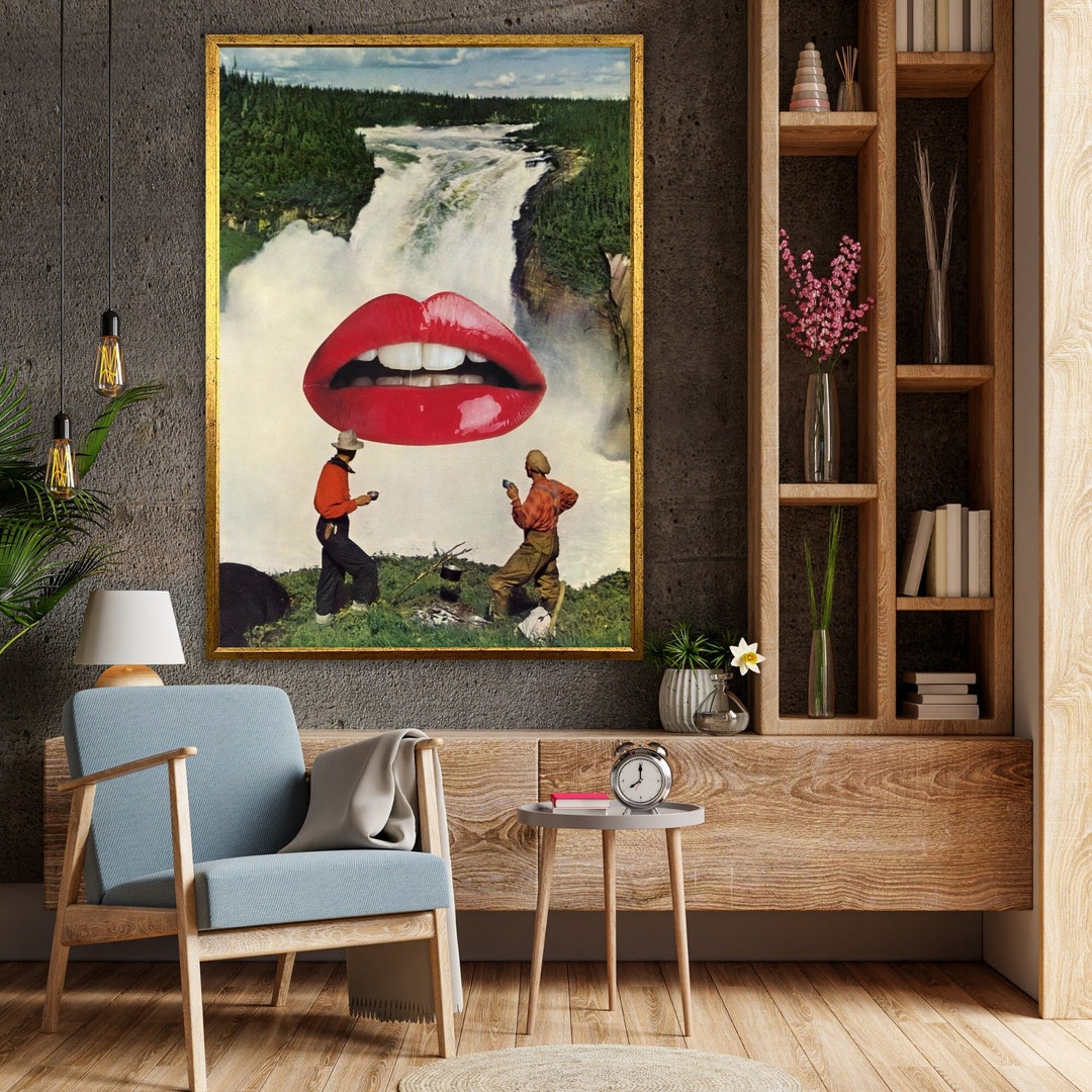 Surreal Landscape Wall Art, Retro Poster, Surreal Lips Canvas Print ...