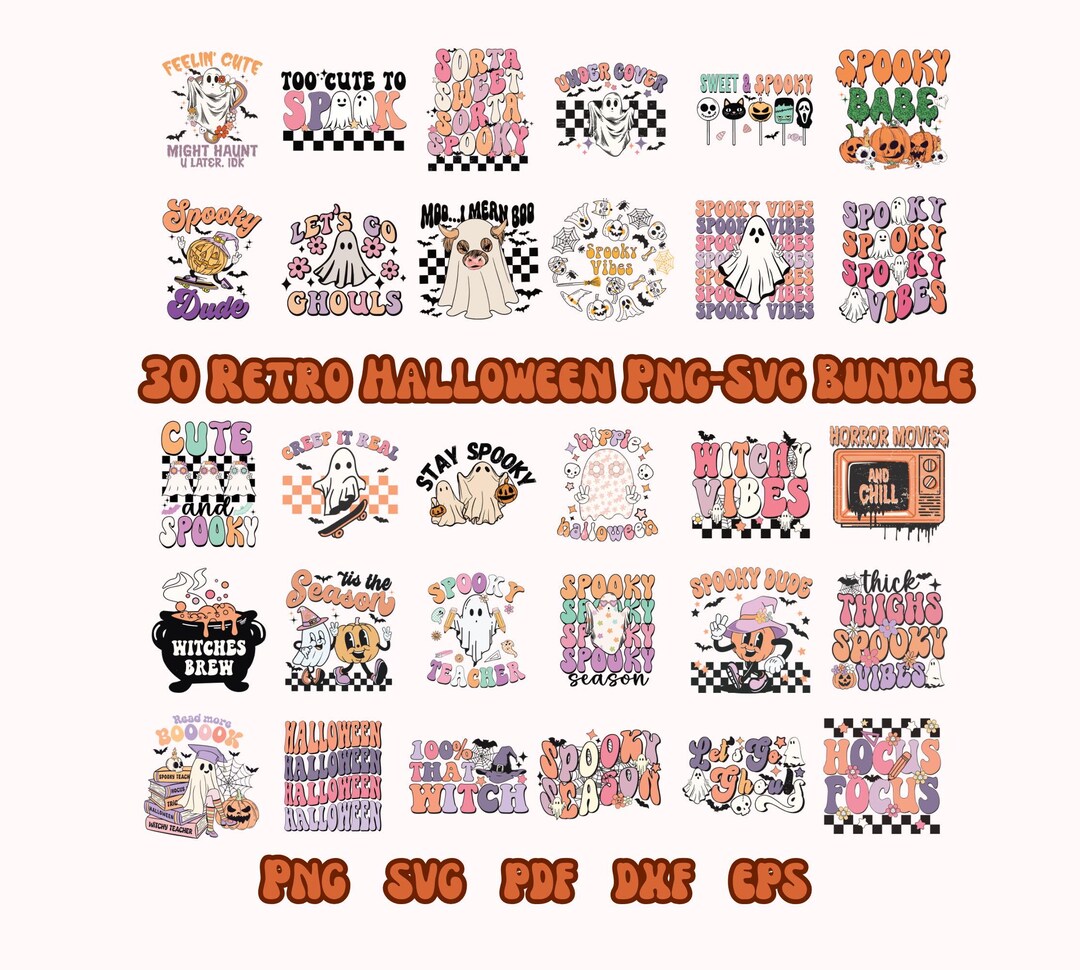 Retro Halloween Png-svg Bundle, Spooky Season Png, Halloween Shirt Png ...