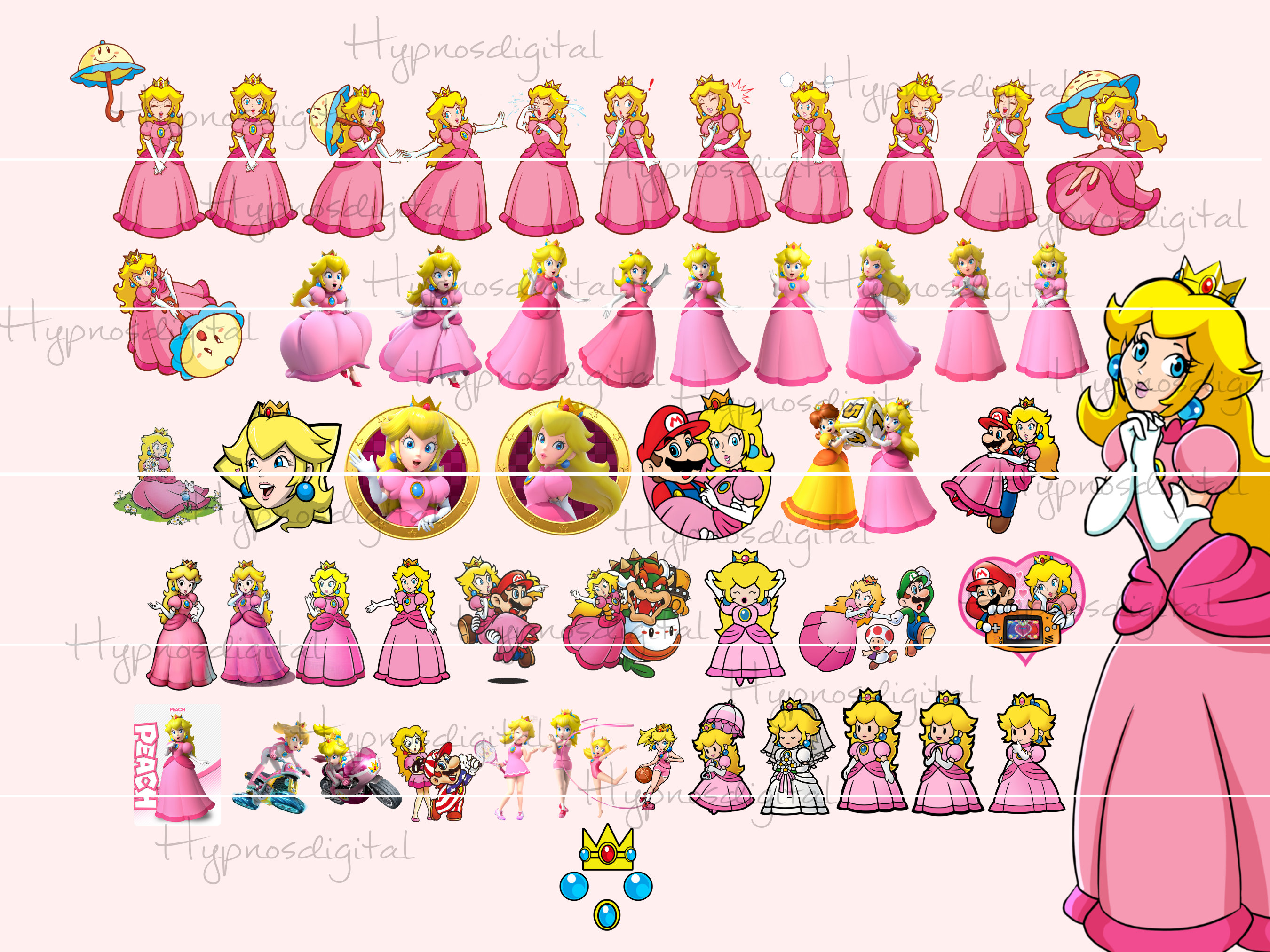 Princess Peach PNG Cliparts Bundle, Mario Princess PNG, Printable Peach ...