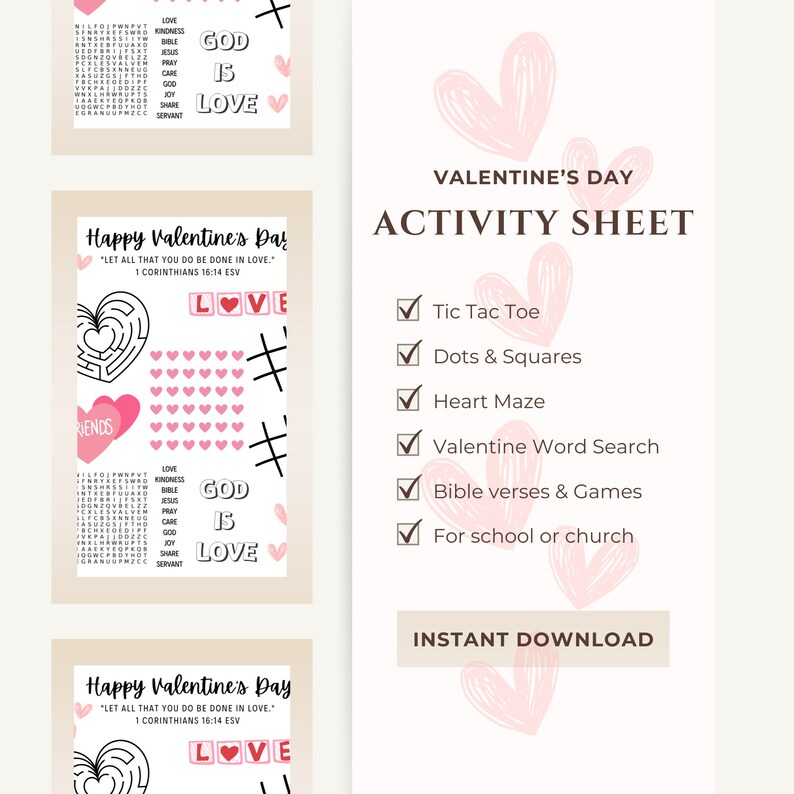 Christian Valentine's Day Activity Sheet for Kids, Scripture Valentine ...