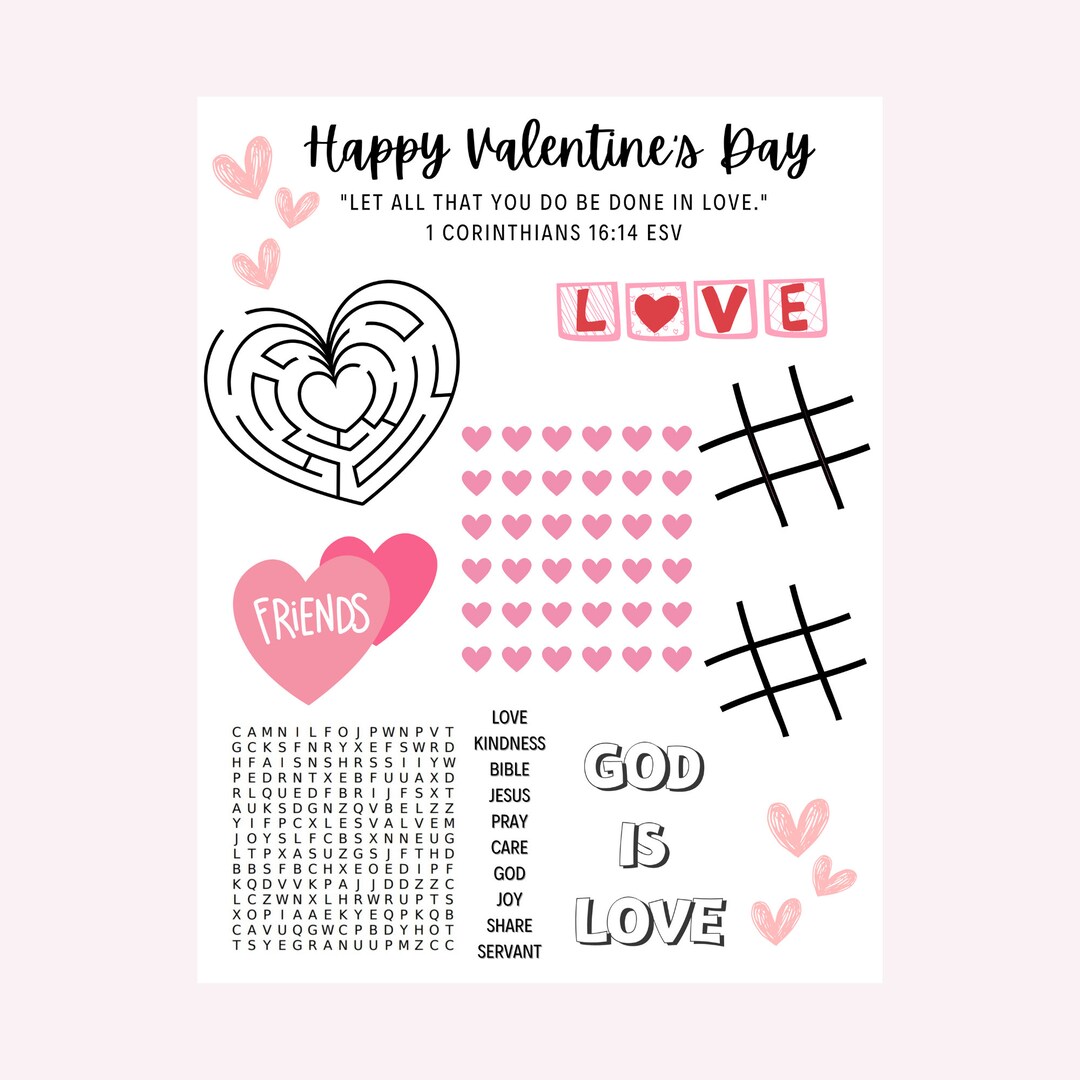Christian Valentine's Day Activity Sheet for Kids, Scripture Valentine ...