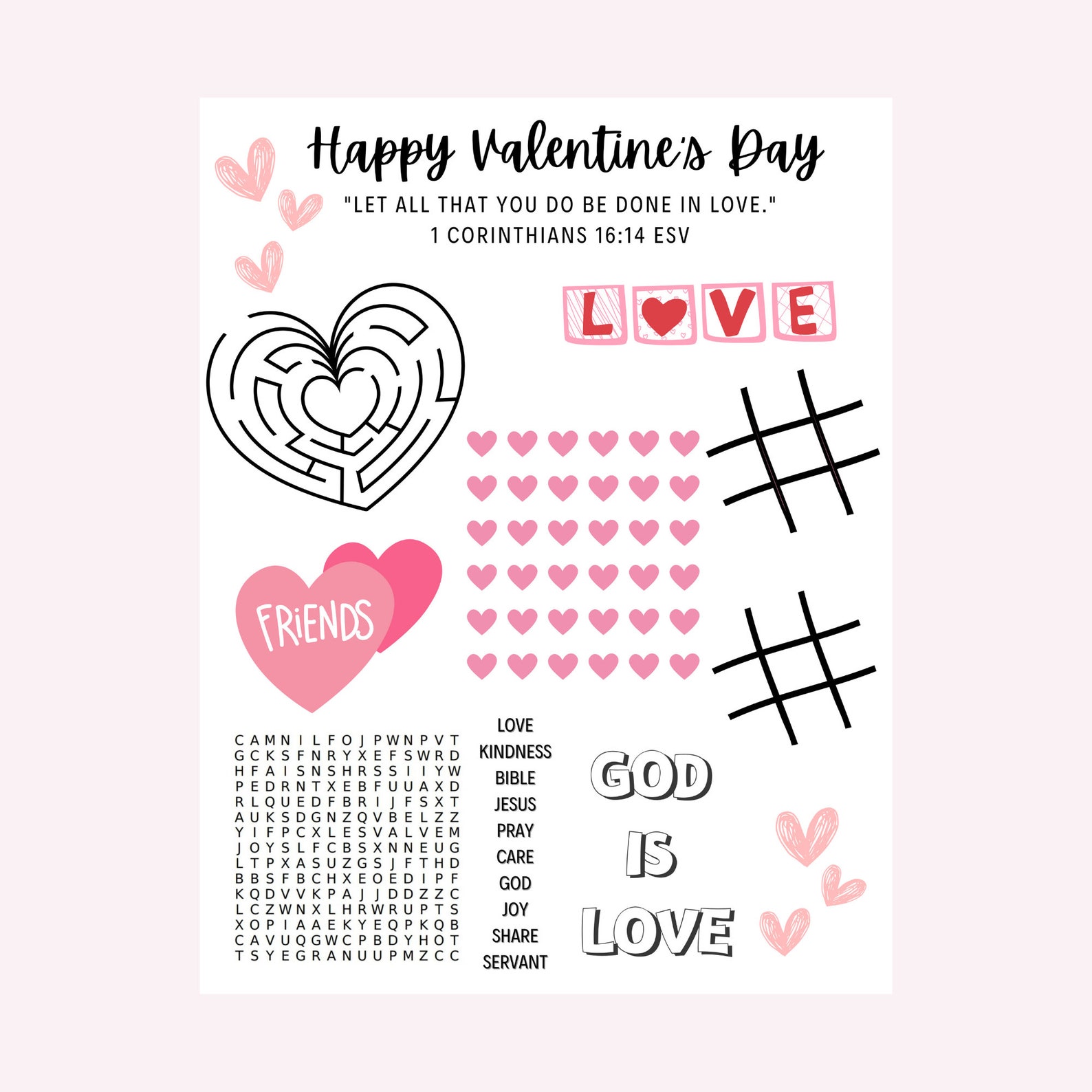 Christian Valentine's Day Activity Sheet for Kids, Scripture Valentine ...