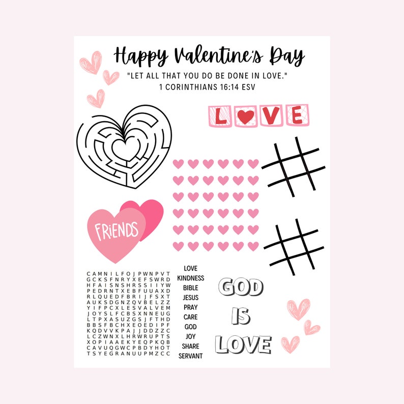 Christian Valentine's Day Activity Sheet for Kids, Scripture Valentine ...