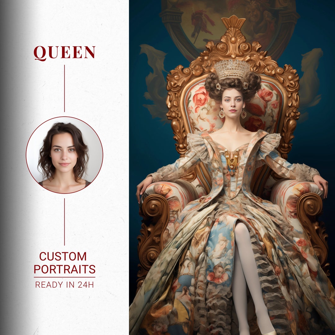 Custom Rococo Queen Portrait for Her Custom Art Birthday Gift for ...
