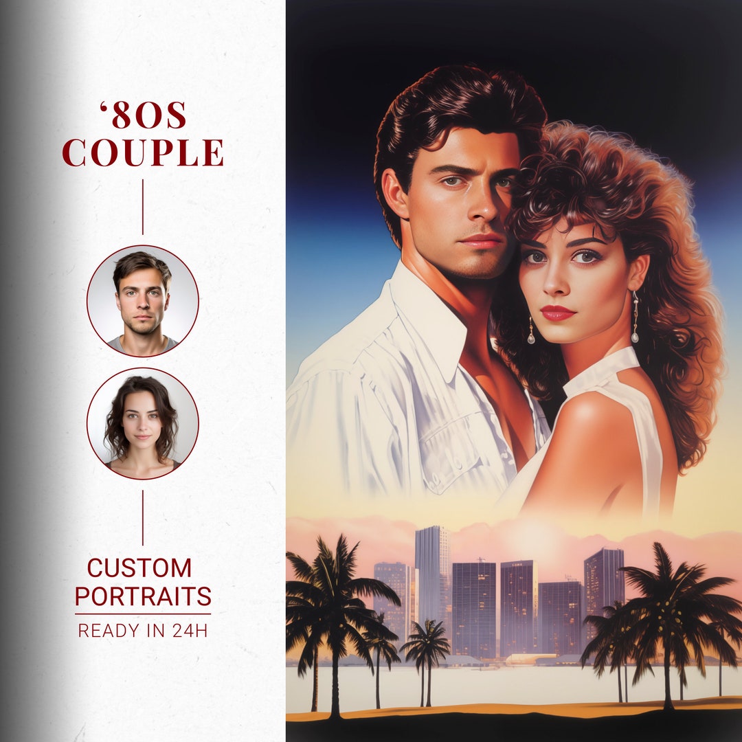 Custom '80s Couple Portrait From Photo Valentine's Day Present Wedding ...