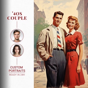 Custom '40s Couple Portrait From Photo Wedding Anniversary Gift Family ...