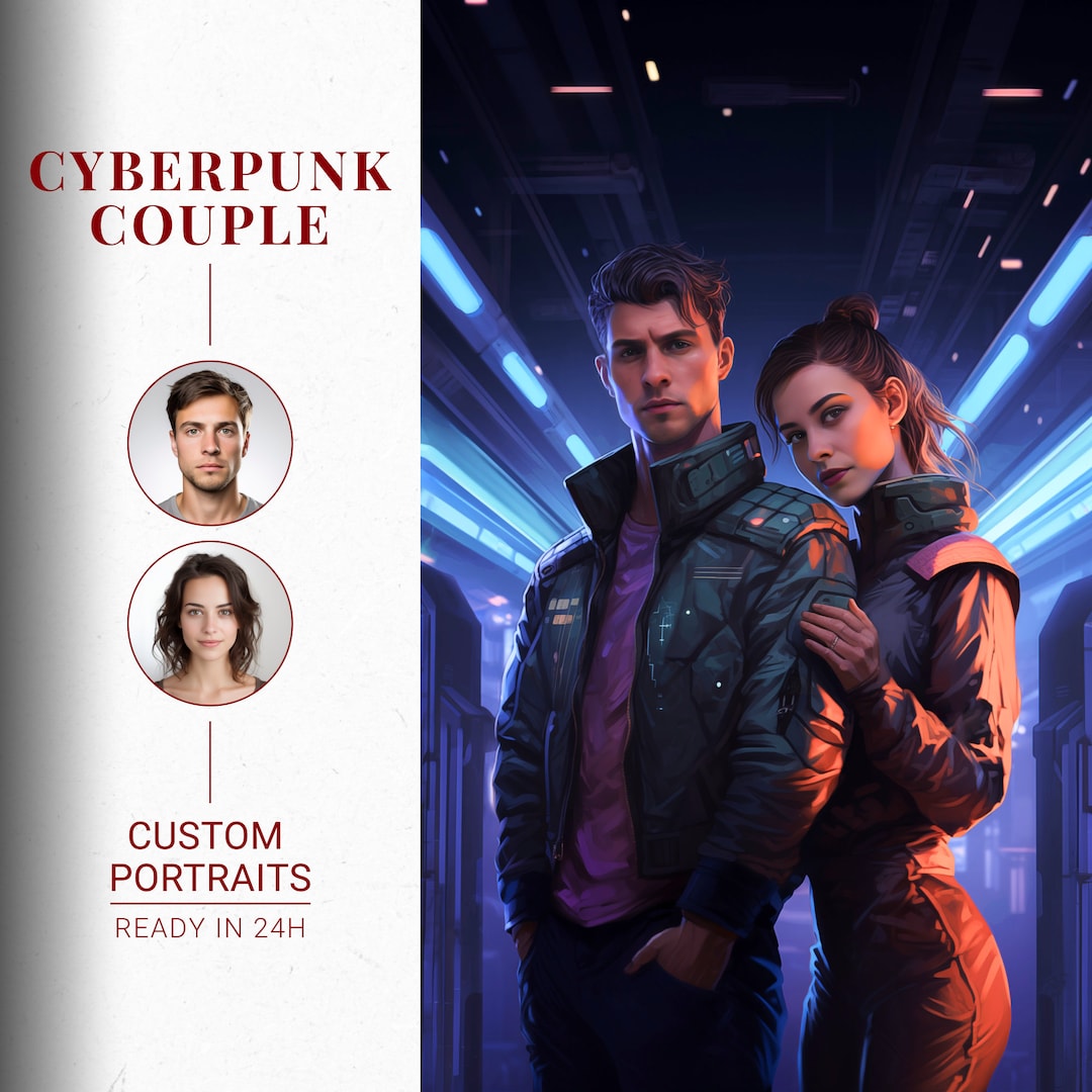 Custom Cyberpunk Couple Portrait From Photo Anniversary Gift Birthday ...