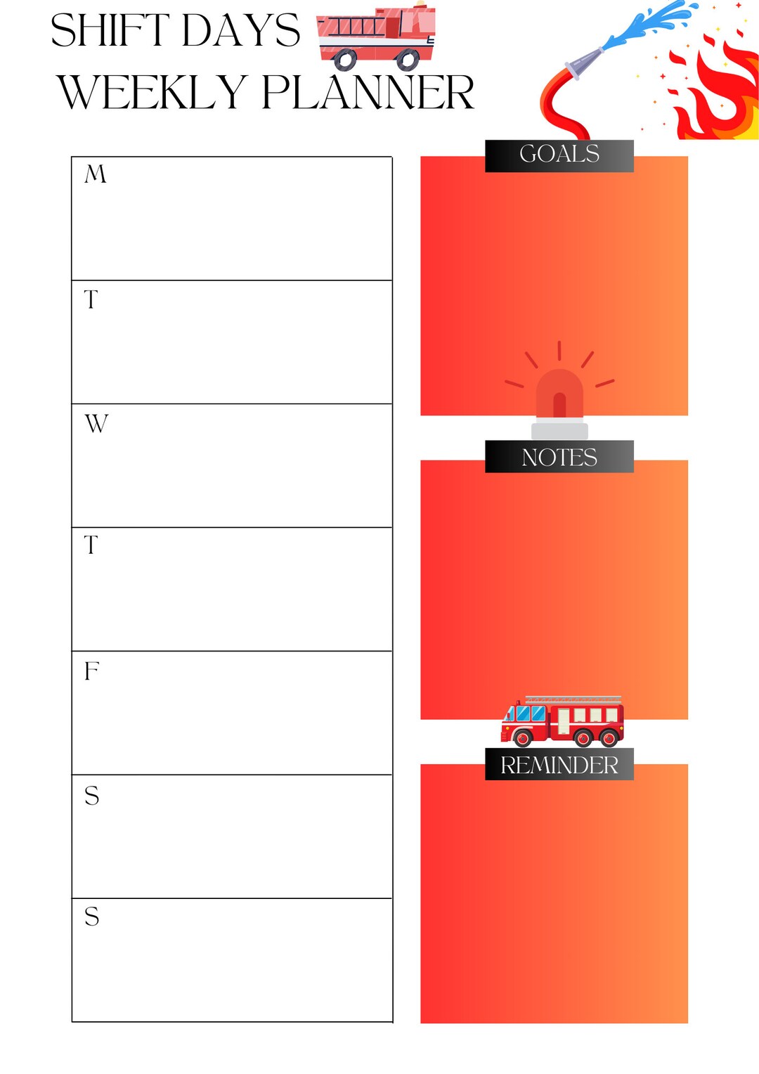 Family Firefighter Weekly Planner - Etsy