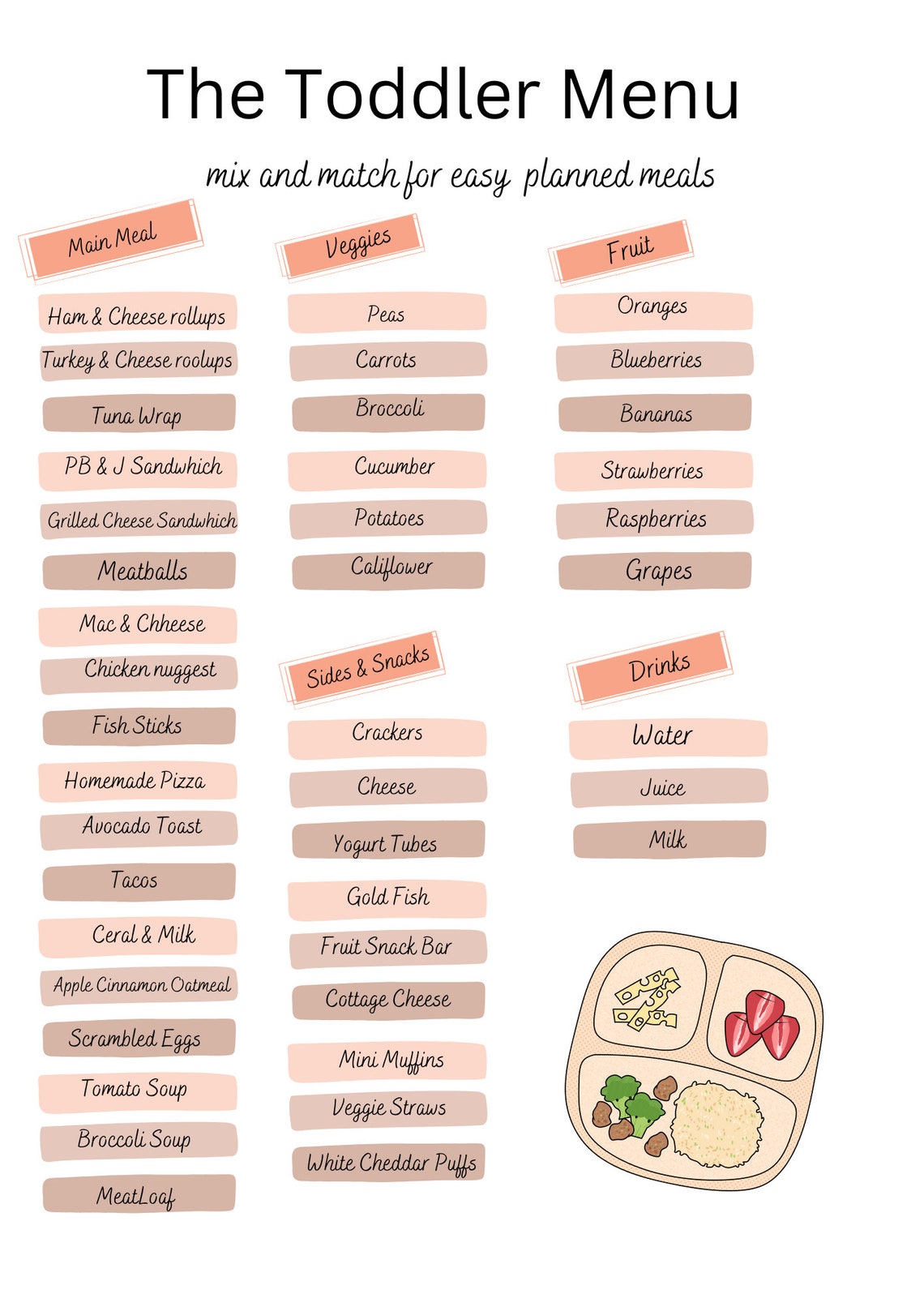 A Toddler Menu - Etsy