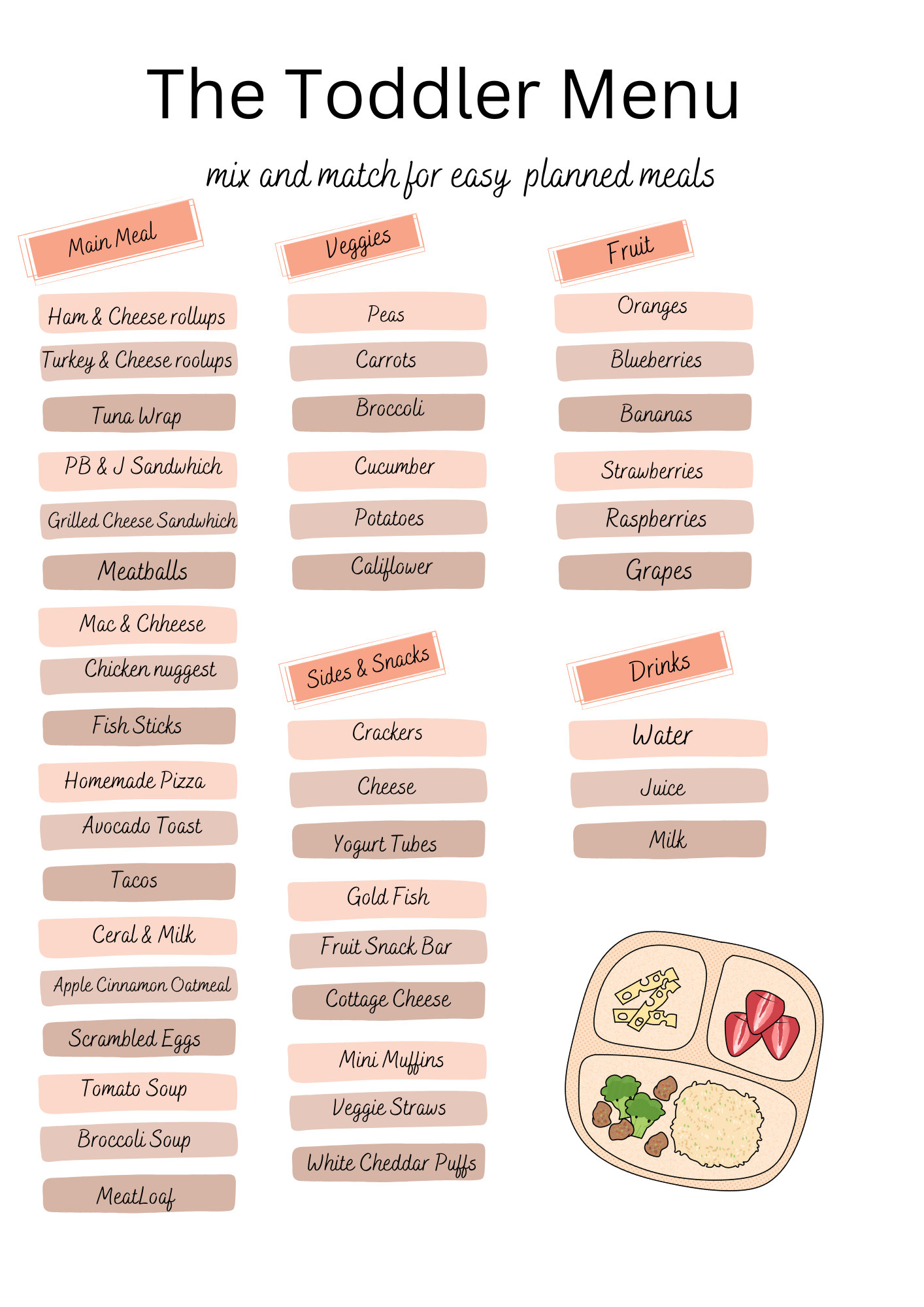 A Toddler Menu - Etsy