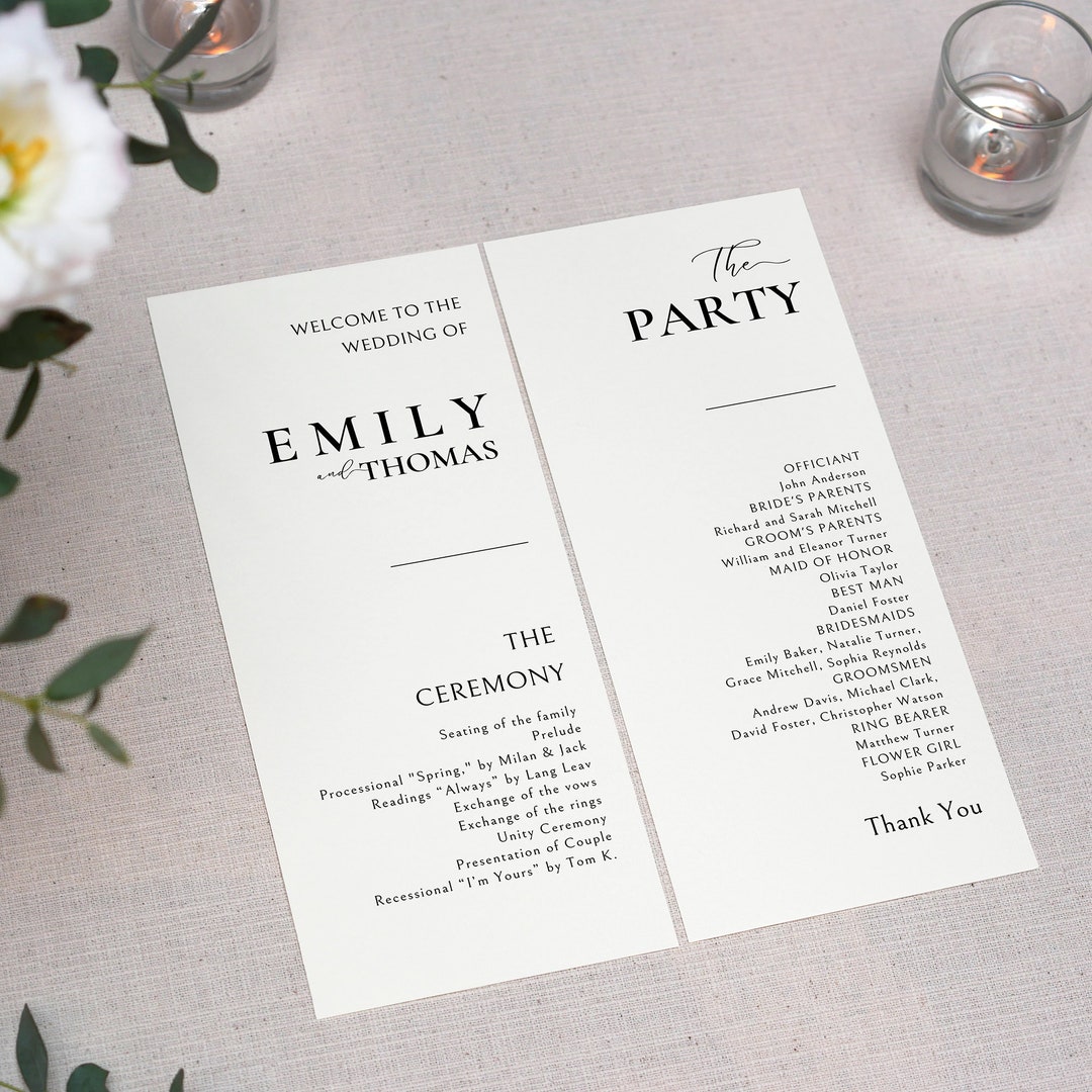 Wedding Program Template, Minimalist Wedding Ceremony Program ...