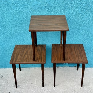 Set of 3 Mid Century Danish Modern Square Formica Woodgrain Stacking Nest Tables - Etsy