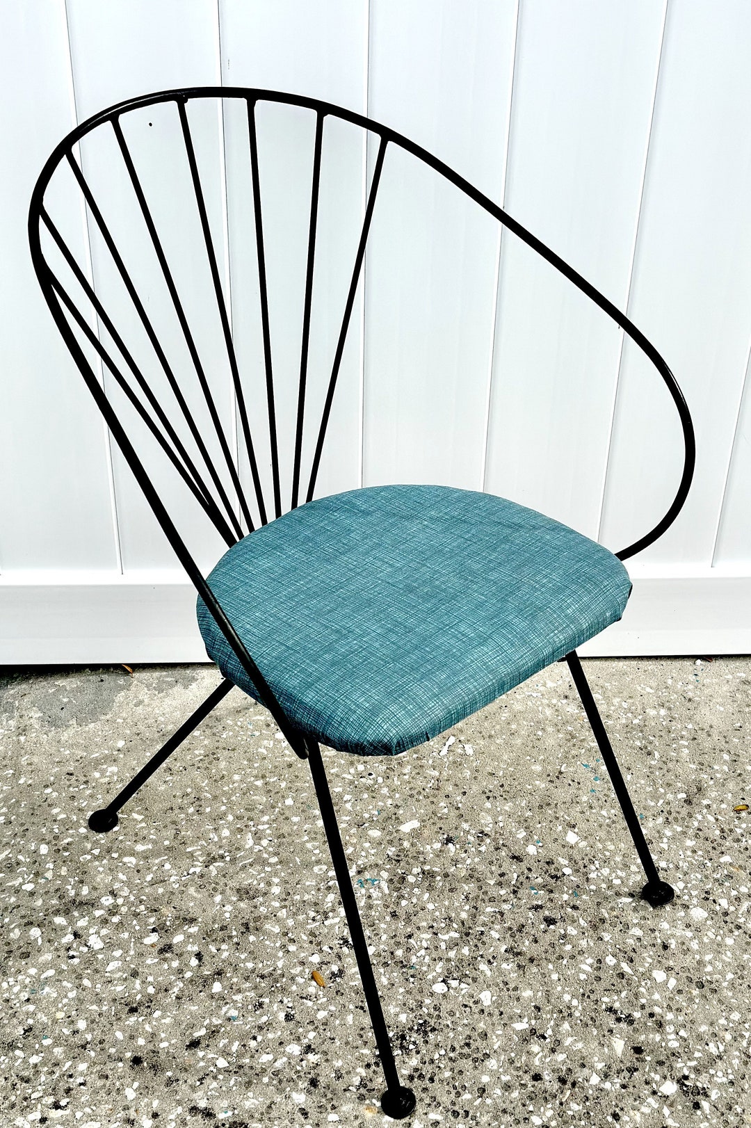 Autjentic Mid Century Black Metal Hoop Chair Teal Cushion - Etsy