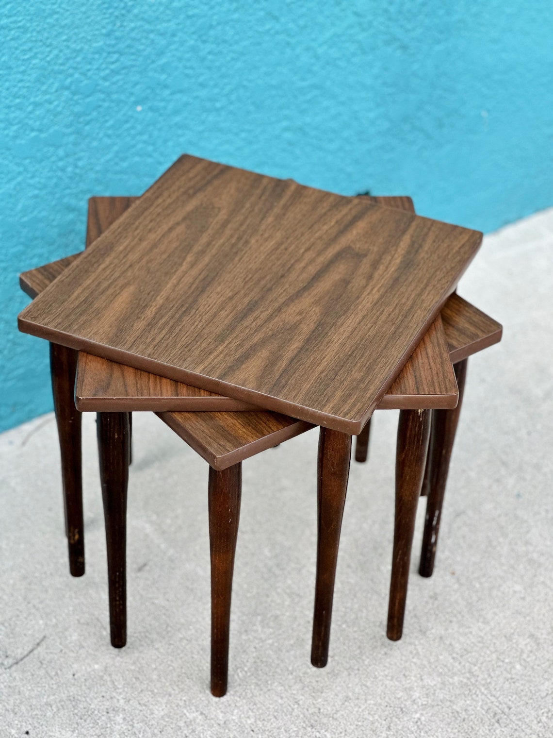 Set of 3 Mid Century Danish Modern Square Formica Woodgrain Stacking Nest Tables - Etsy
