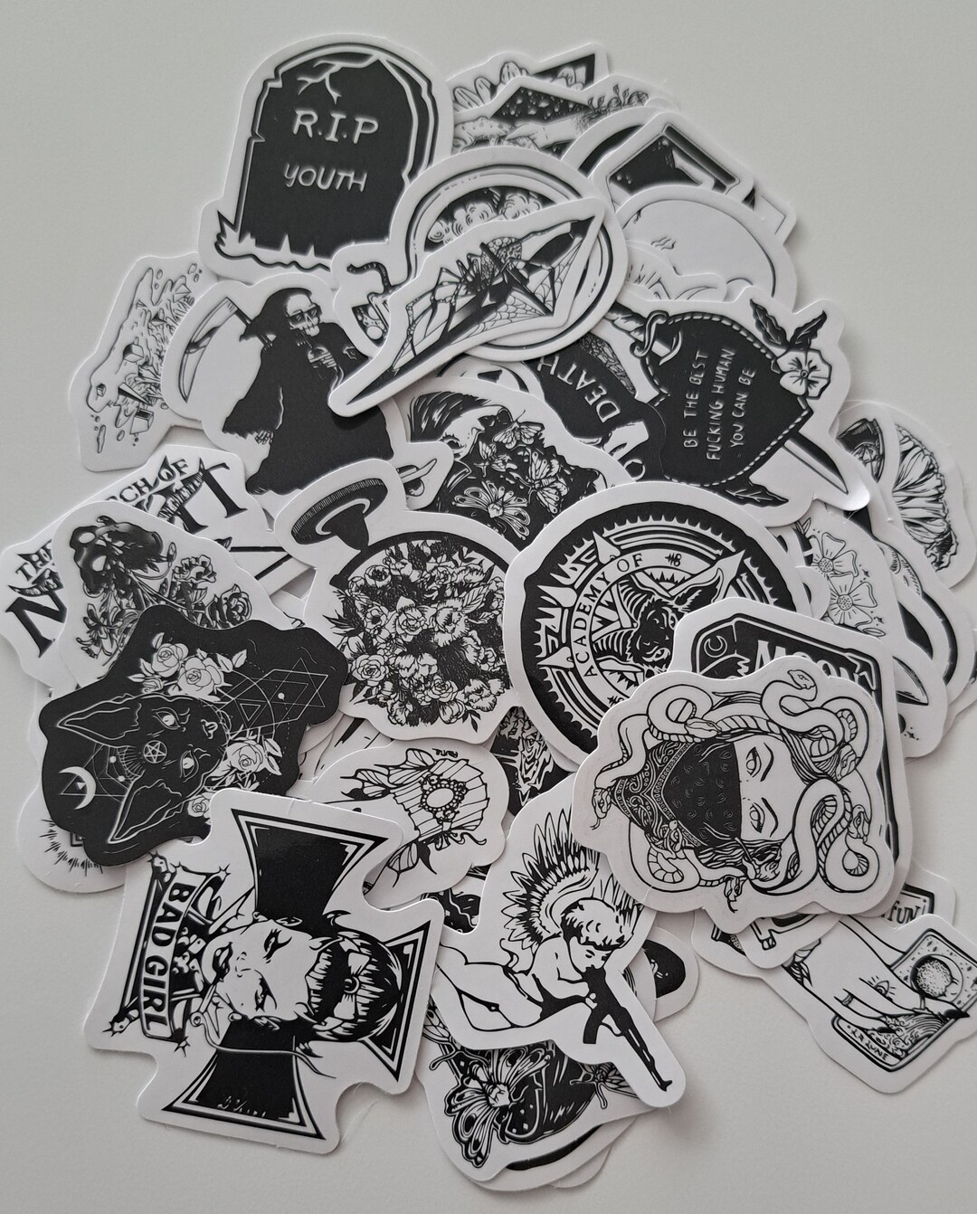 50 Cool Black and White Gothic Laptop Stickers Dark Skull Tattoo Decals ...